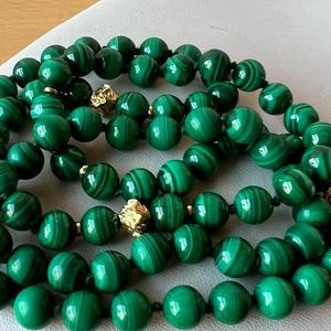 Jewelry | Vintage 14k Gold Green Malachite Beads Continues Necklace 3 ...